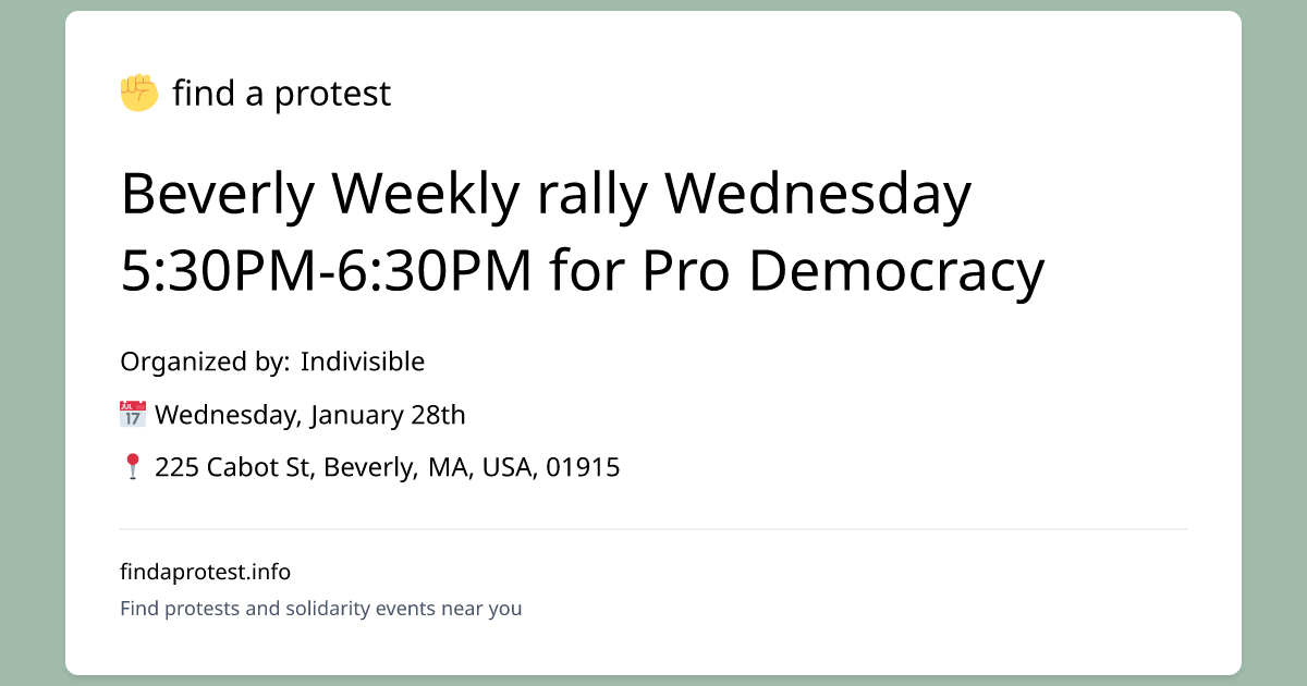 Beverly Weekly rally Wednesday 5:... in Beverly on Wednesday