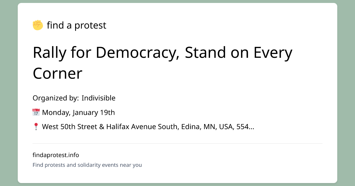 Rally for Democracy, Stand on Every Co... in Edina on Monday
