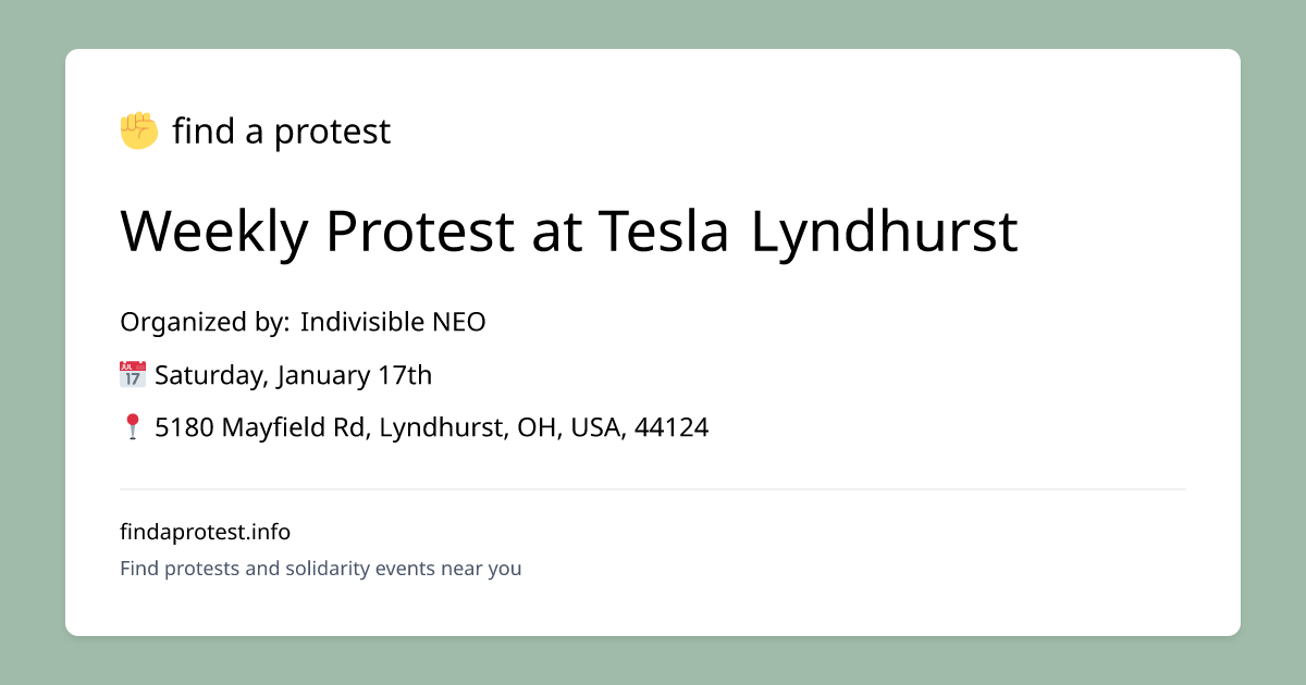 Weekly Protest at Tesla Lyndhurst in Lyndhurst on Saturday