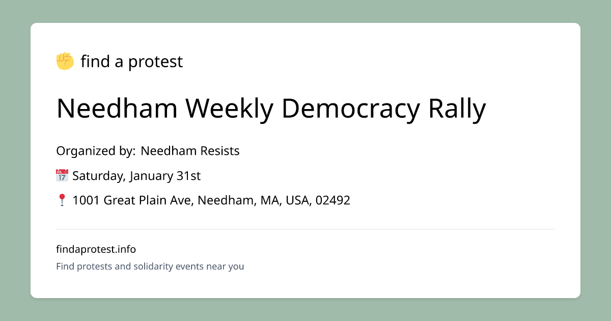 Needham Weekly Democracy Rally in Needham on Saturday